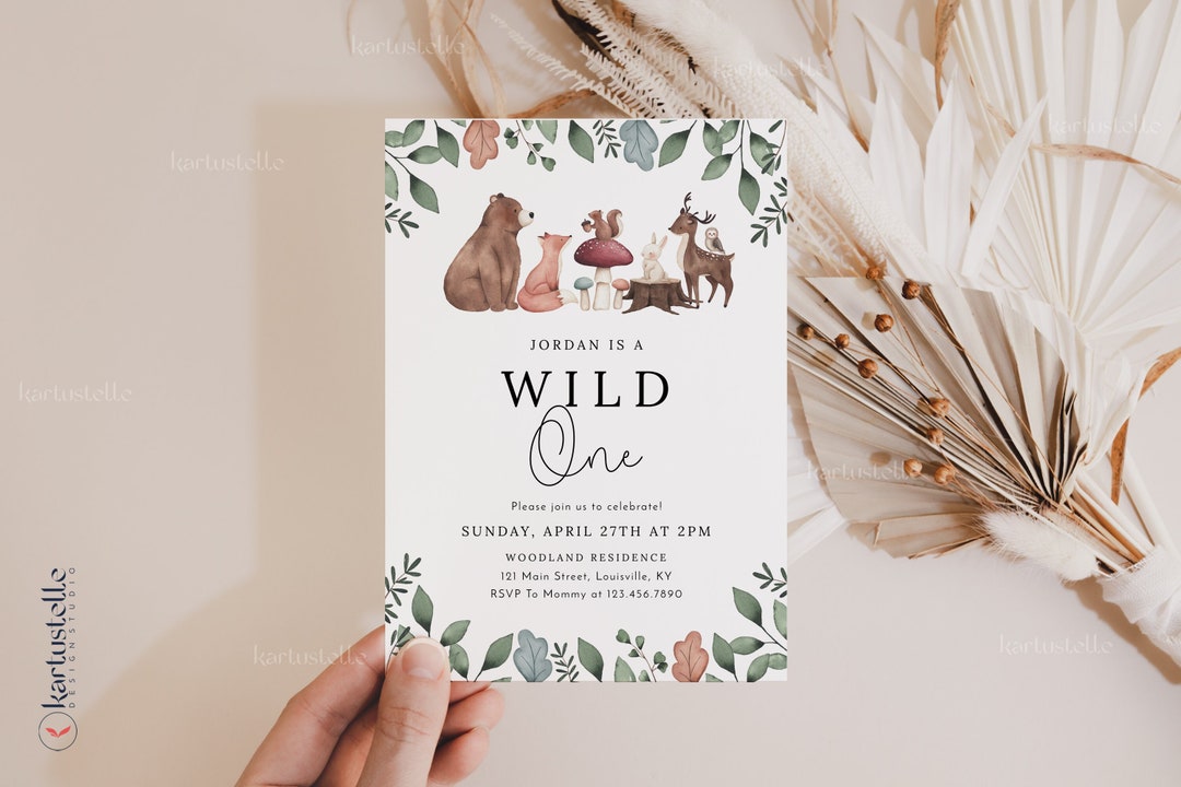 Woodland Birthday Party Invitation Template Wild One Birthday Invites ...