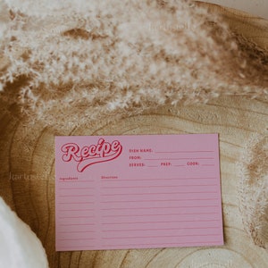 Red Pink Recipe Card Template, Red and Pink Recipe Cards, Retro Bridal ...
