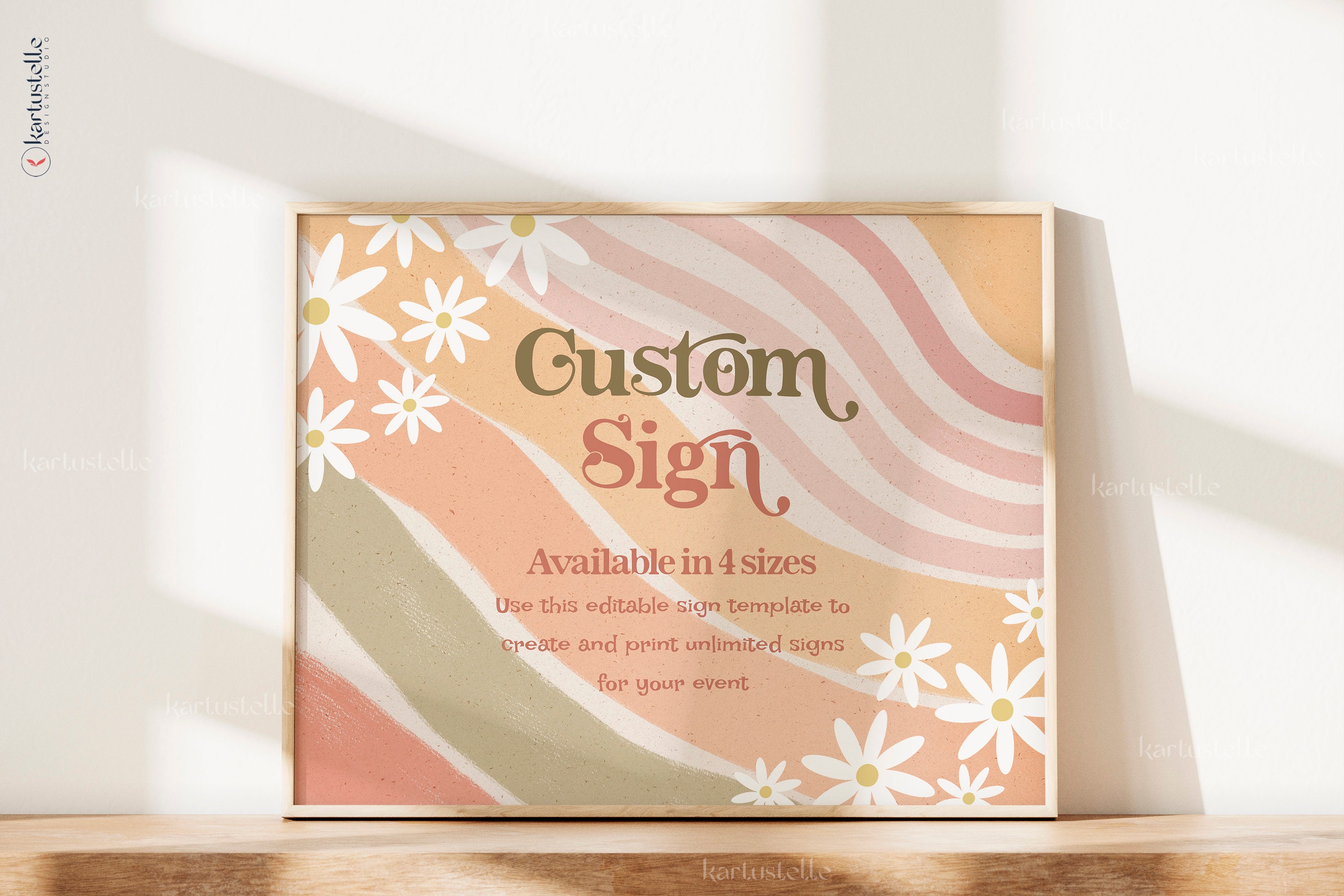 Peach Retro Custom Sign Template, Daisy Baby Shower Sign Groovy Pastel ...