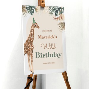 Wild Safari Birthday Welcome Sign Template Giraffe Welcome Sign Jungle ...