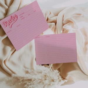 Red Pink Recipe Card Template, Red and Pink Recipe Cards, Retro Bridal ...