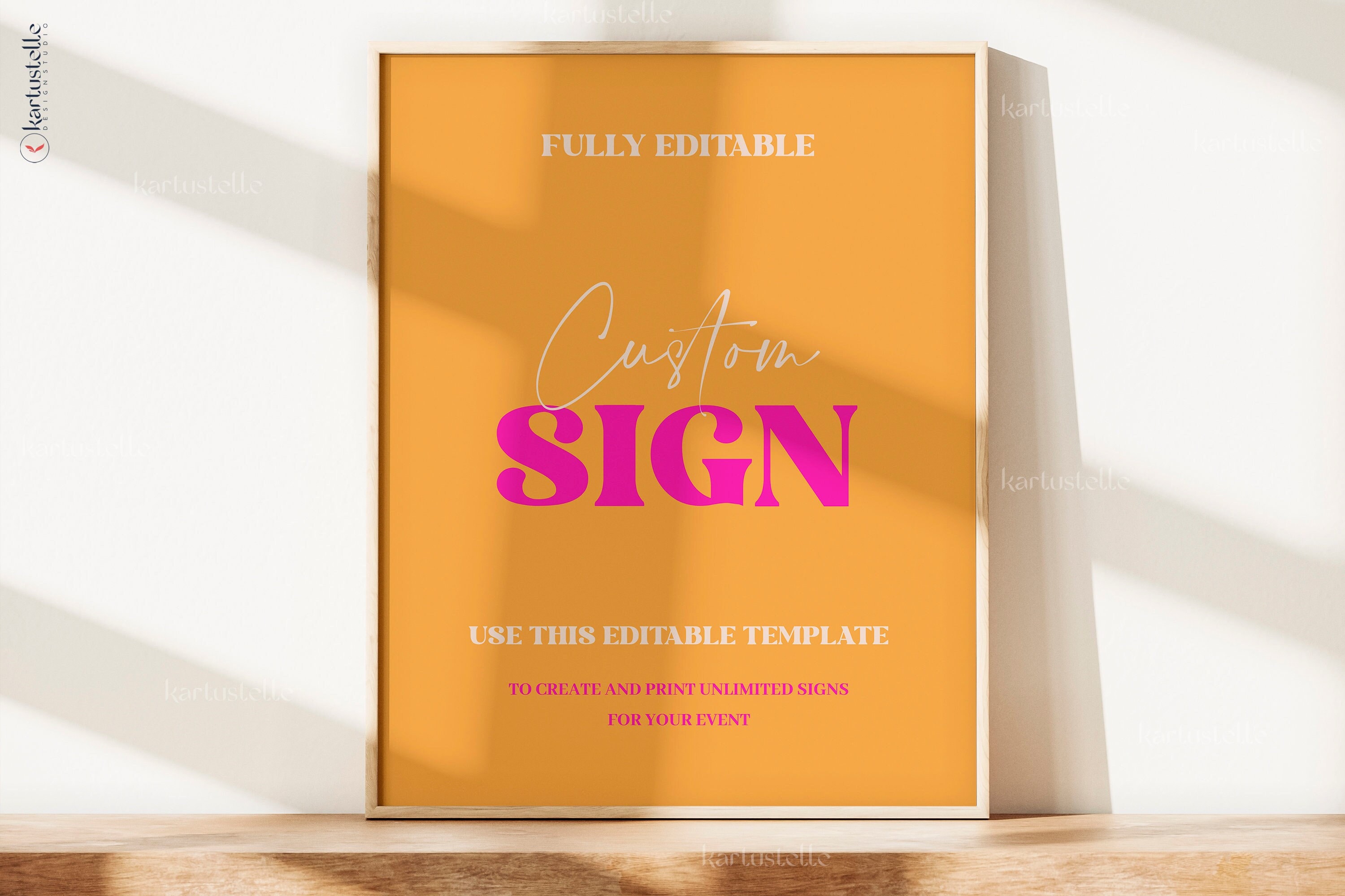 Orange Pink Custom Sign Template, Bold Colorful Playful Wedding Sign ...