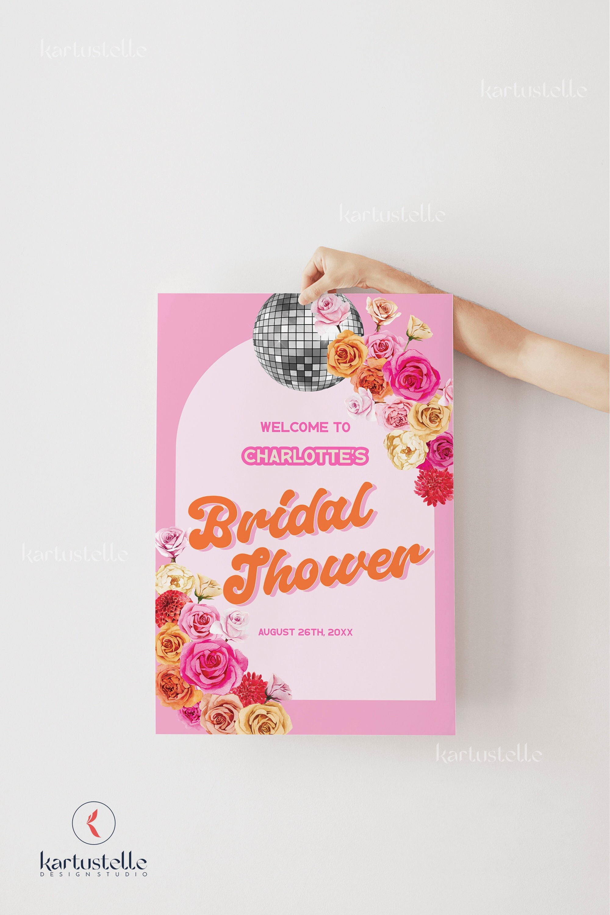 Disco Bridal Shower Welcome Sign Template Bold Retro Hot Pink Bridal ...