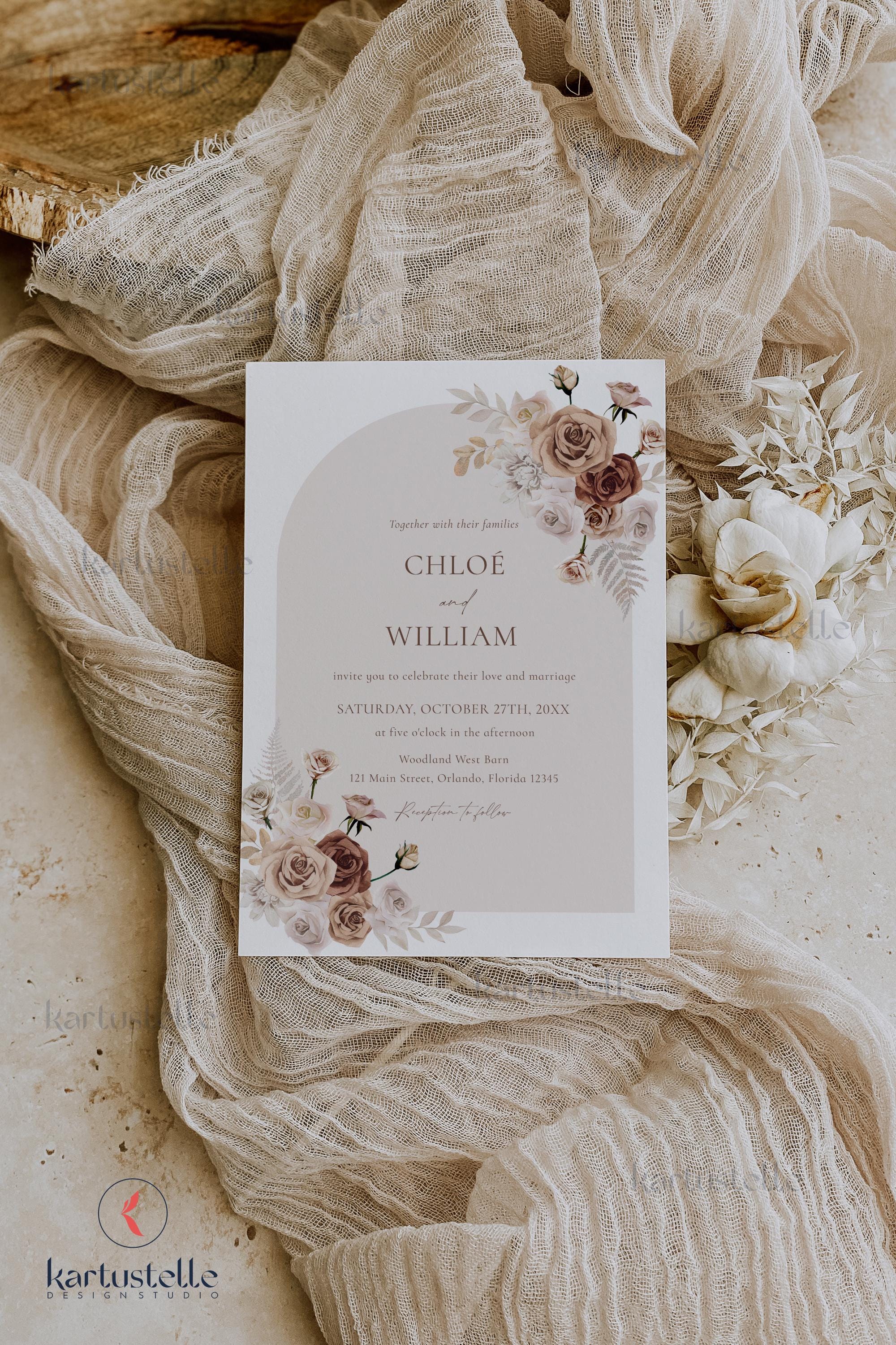 Mocha Mousse Wedding Invitation Template, Brown Wedding Invitation Set ...