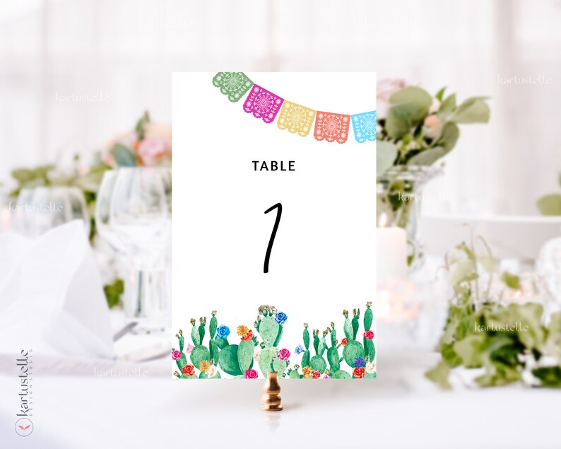Fiesta Table Numbers, Mexican Wedding Table Number, Cactus Table Number ...