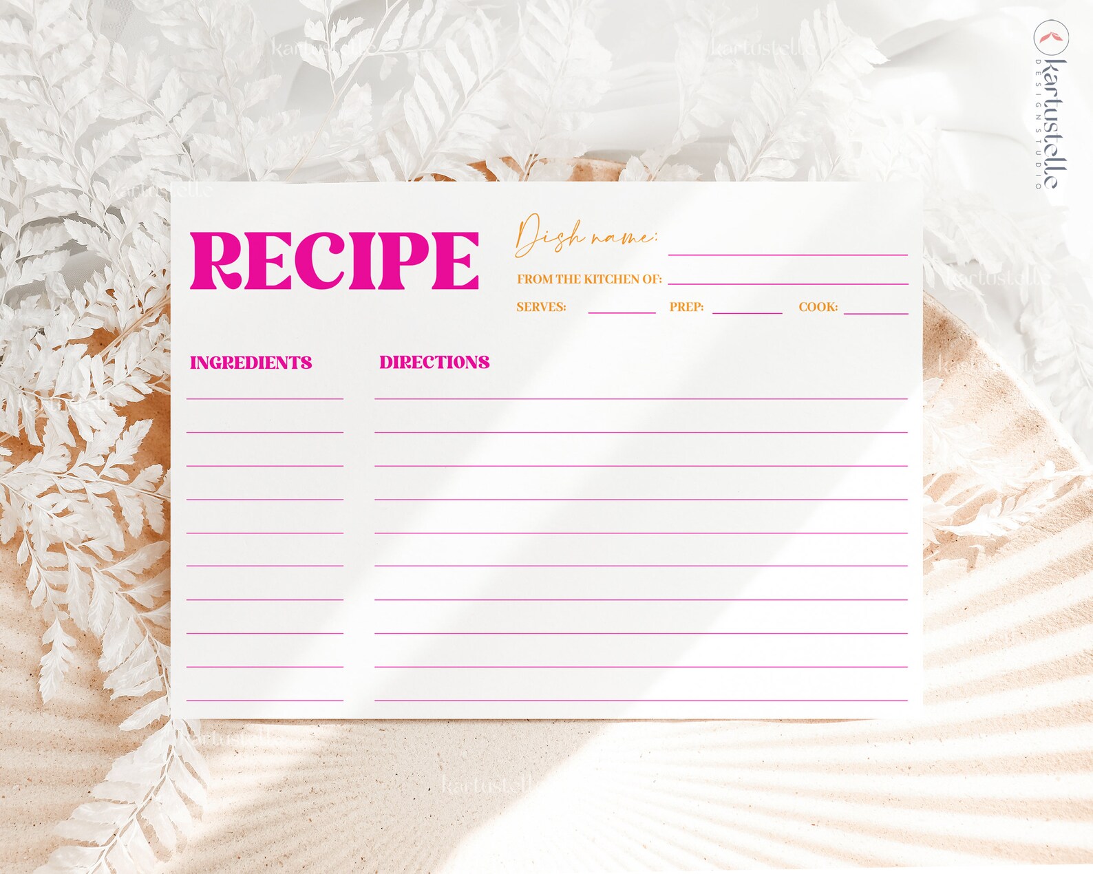 Orange Pink Recipe Card Template, Bold Colorful Playful Bridal Shower ...