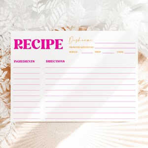 Orange Pink Recipe Card Template, Bold Colorful Playful Bridal Shower ...