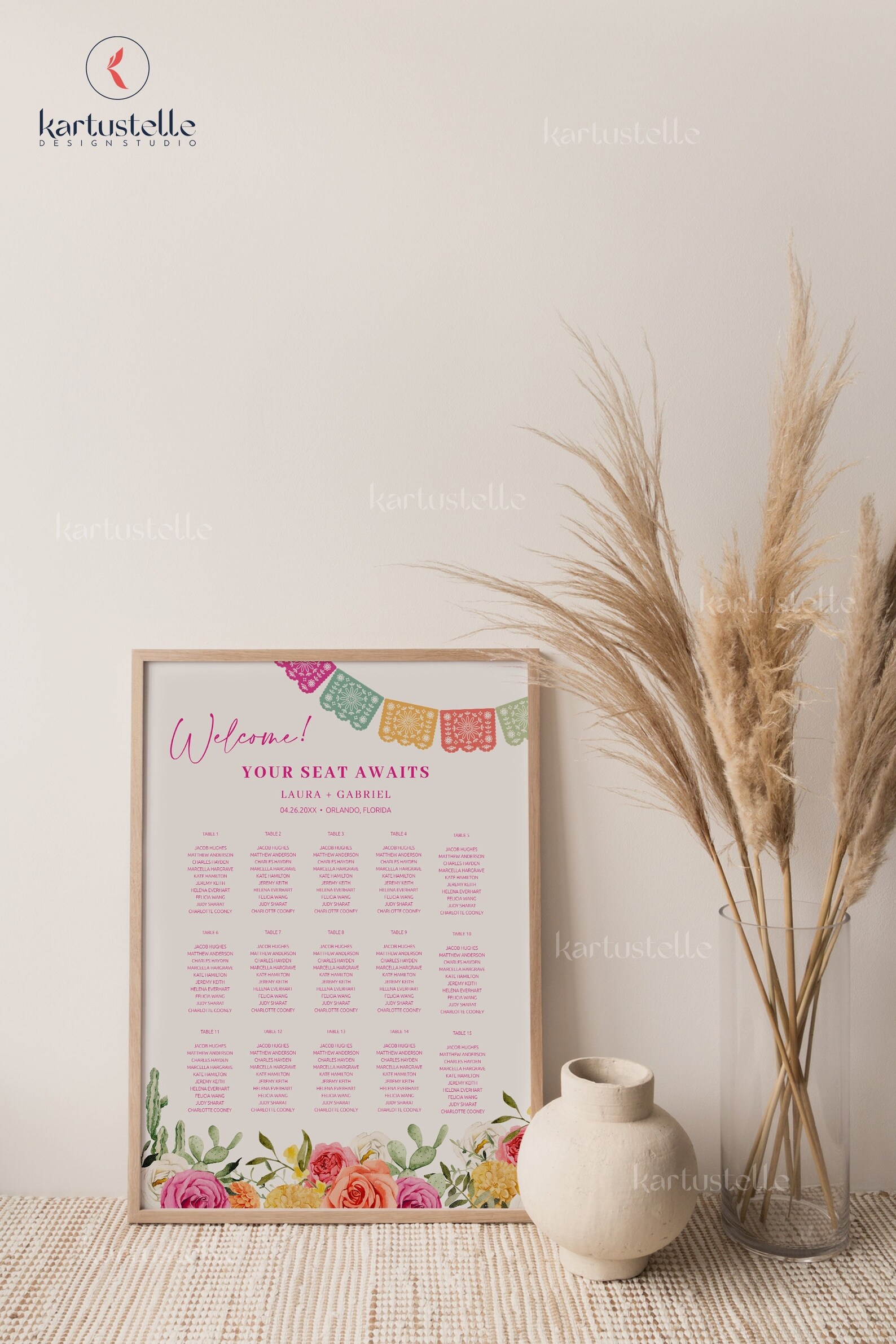 Fiesta Seating Chart Template, Mexican Wedding Seating Chart, Cactus ...
