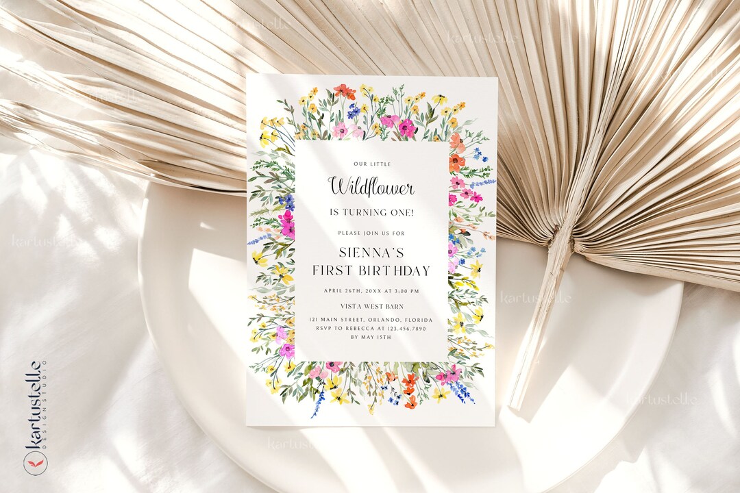 Wildflower Birthday Party Invitation Template Colorful Floral Birthday ...