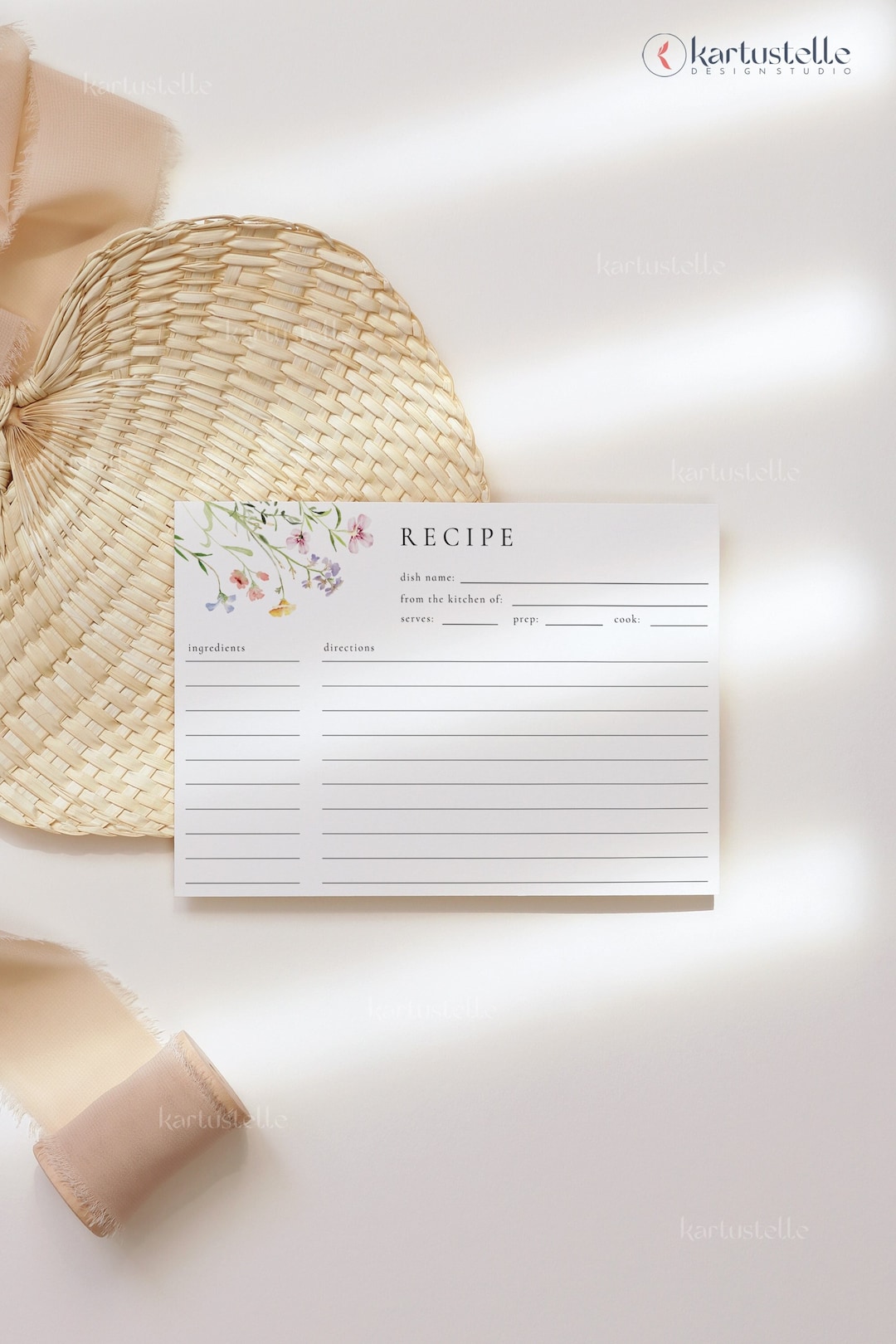Dainty Delicate Floral Recipe Card Template Wildflower Bridal Shower ...