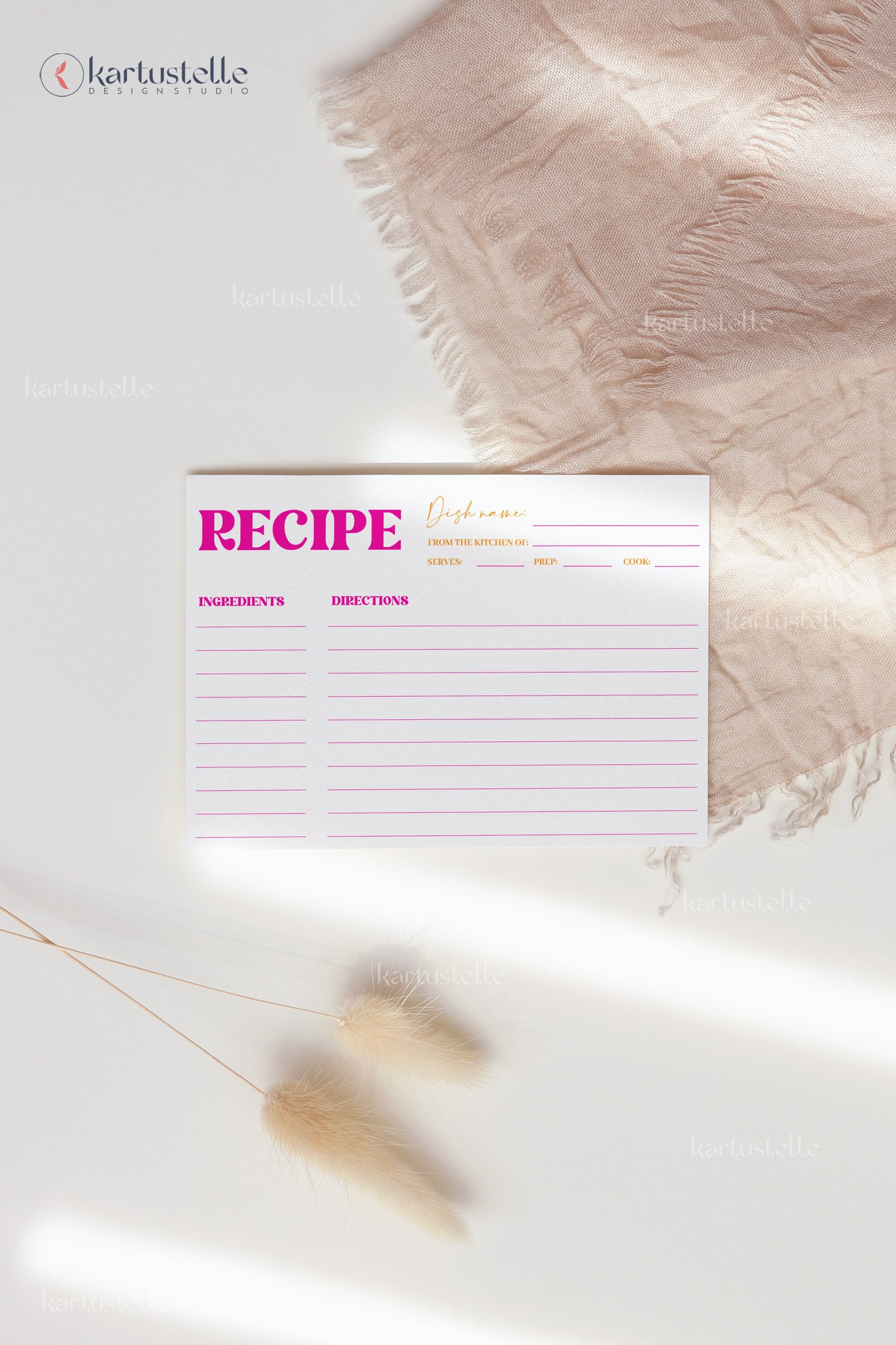 Orange Pink Recipe Card Template, Bold Colorful Playful Bridal Shower ...