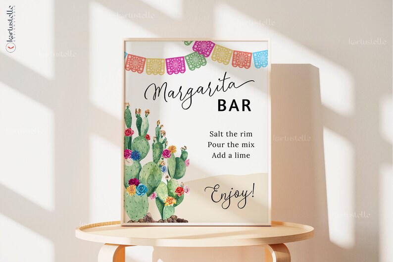 Fiesta Margarita Bar Sign Template, Mexican Wedding Bar Sign, Cactus ...