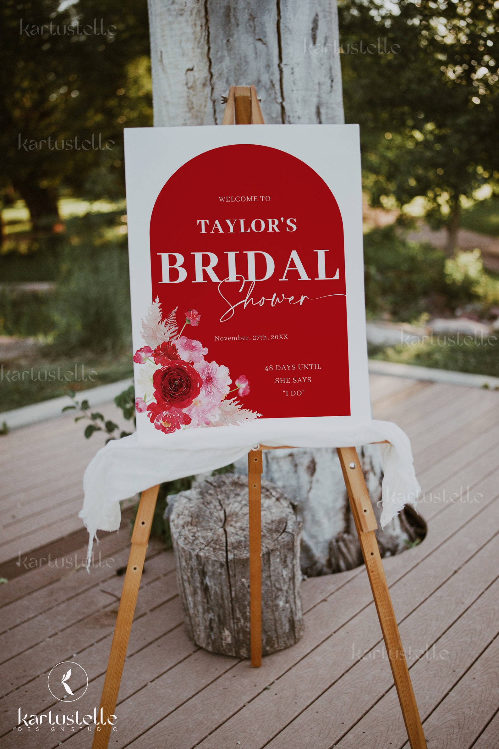 Red Floral Bridal Shower Welcome Sign Template Red and Pink - Etsy