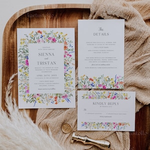 Colorful Floral Wedding Invitation Set Template, Wildflower Wedding Suite, Spring Garden Wedding ...