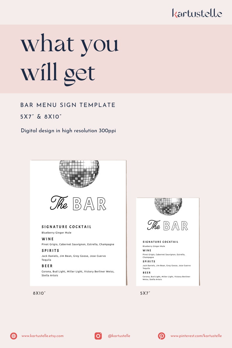 Disco Bar Menu Wedding, Retro Bar Menu Sign, Disco Ball Bar Menu ...