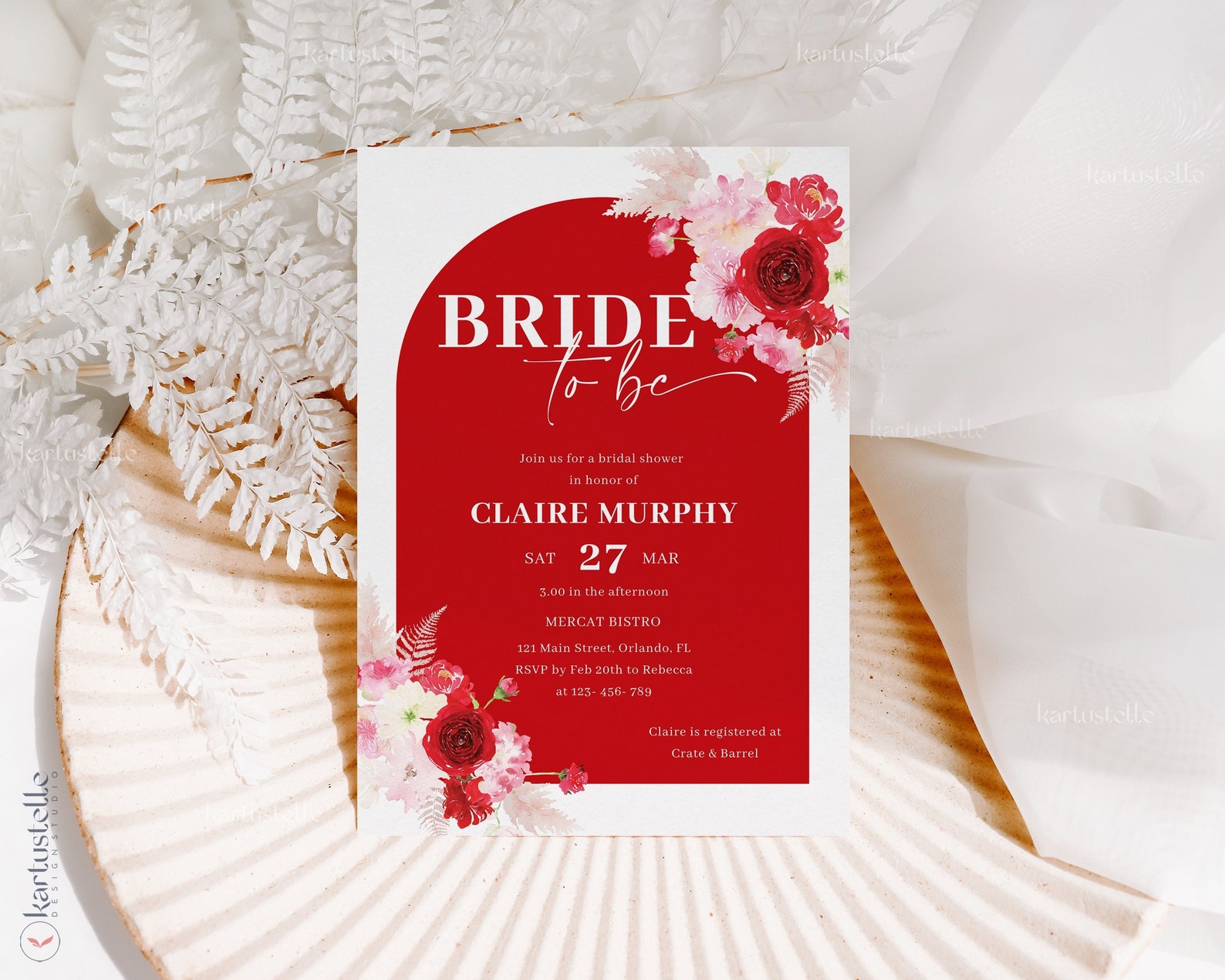 Red Floral Bridal Shower Invitation Template, Red and Pink Floral ...