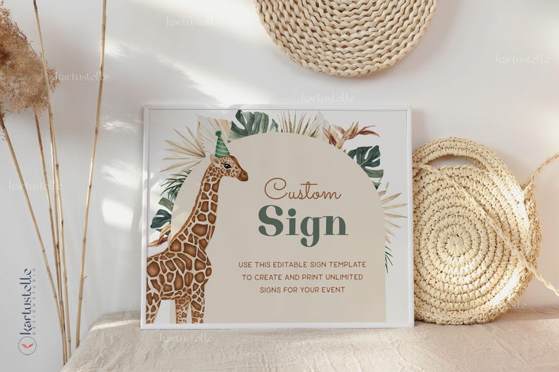 Wild Safari Custom Sign Template Giraffe Custom Signs Jungle Animals ...