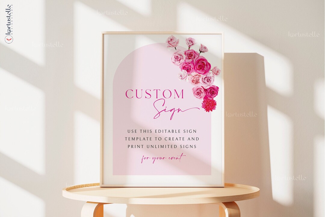 Hot Pink Floral Custom Sign Template, Hot Pink and Blush Wedding Signs ...