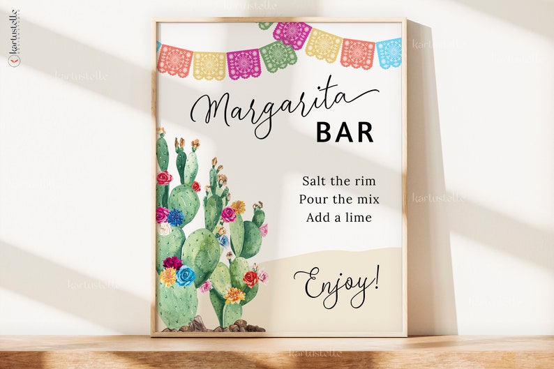 Fiesta Margarita Bar Sign Template, Mexican Wedding Bar Sign, Cactus ...