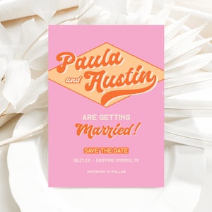 Fun Retro Save the Date Template, Funky Playful Pink Orange Wedding ...