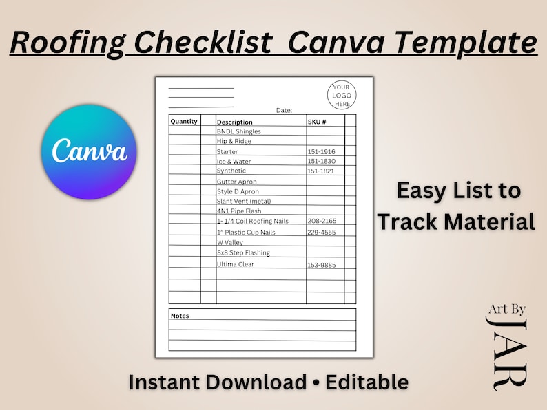 CANVA TEMPLATE Roofing Material Checklist printable - Etsy