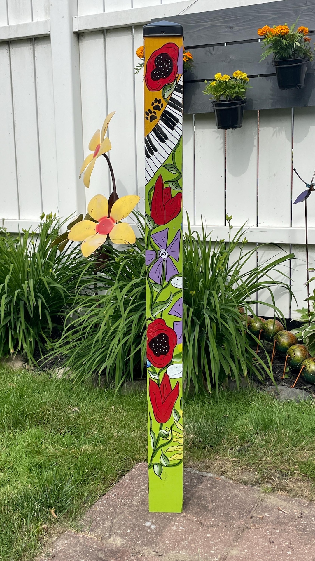 Custom 6-foot Garden Post – Hand Painted Outdoor Art – Choose Simple ...