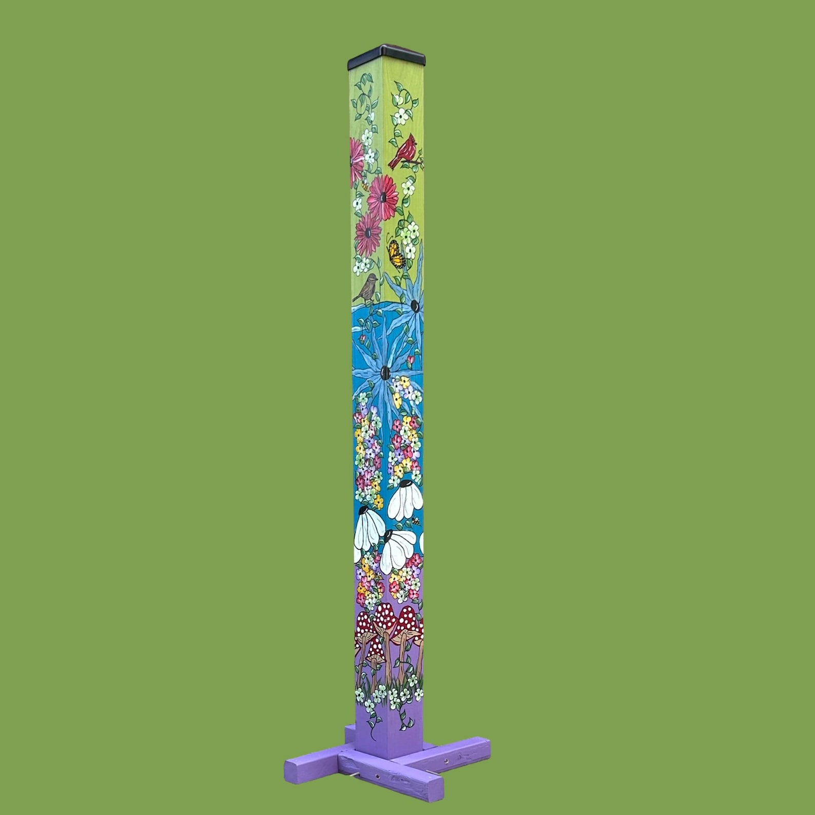 Handcrafted Garden Post: Whimsical Birds & Buds Outdoor Decor - Etsy