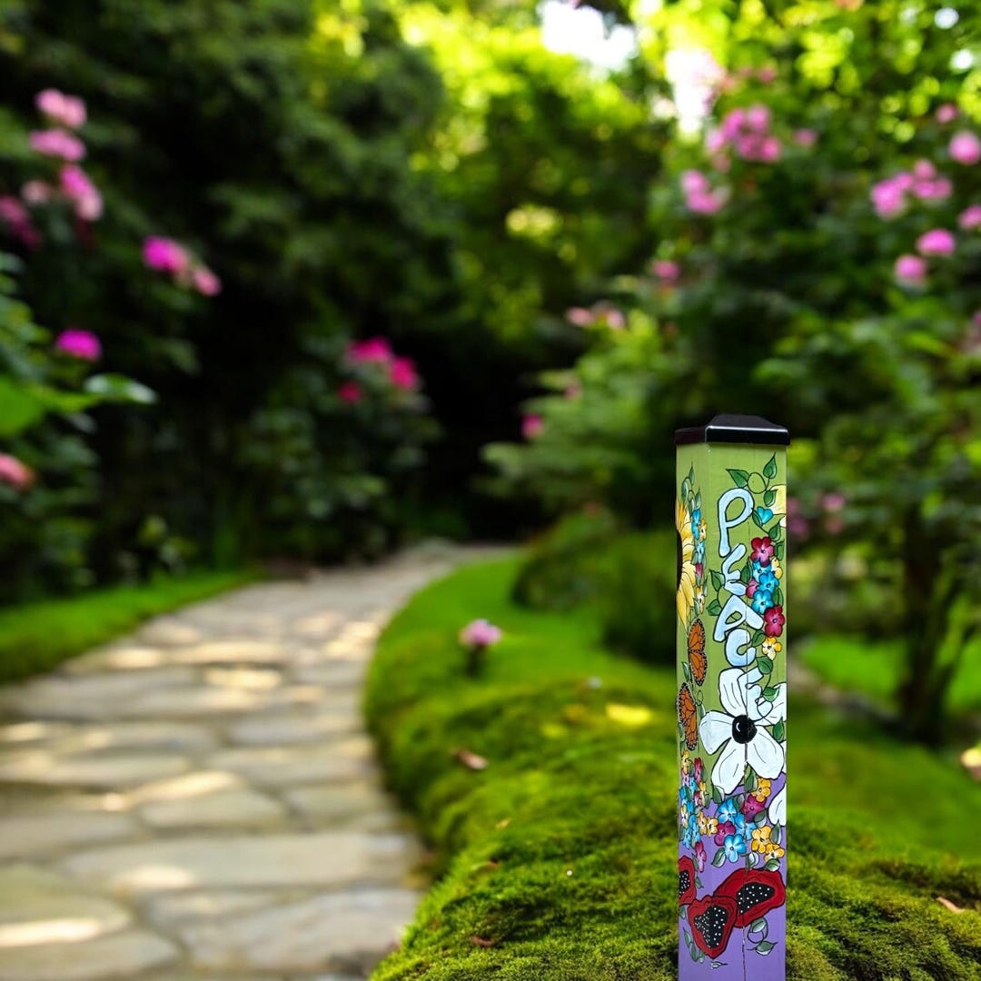 Hand Painted Peace Post – Colorful Flower Garden Decor – 24" or 48 ...