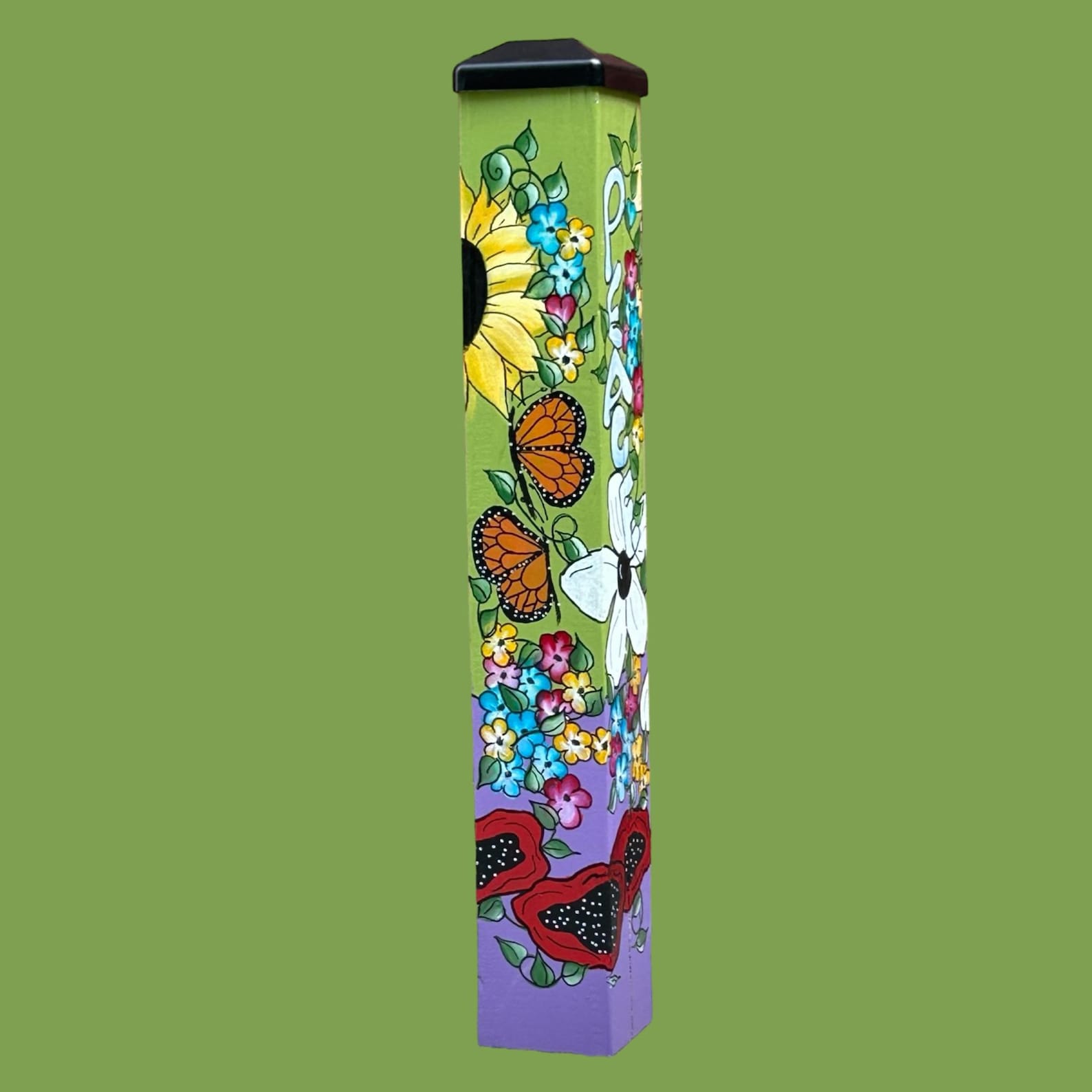 Hand Painted Peace Post – Colorful Flower Garden Decor – 24" or 48 ...