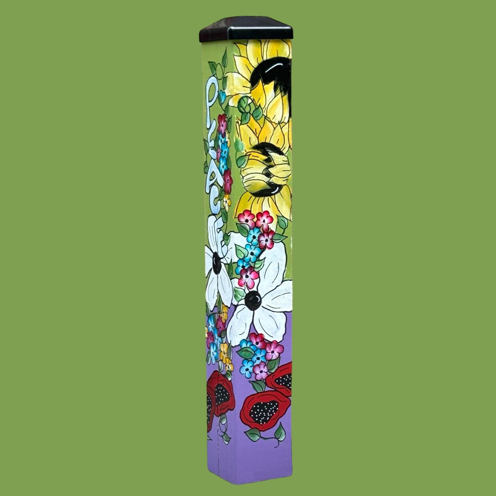 Hand Painted Peace Post – Colorful Flower Garden Decor – 24" or 48 ...