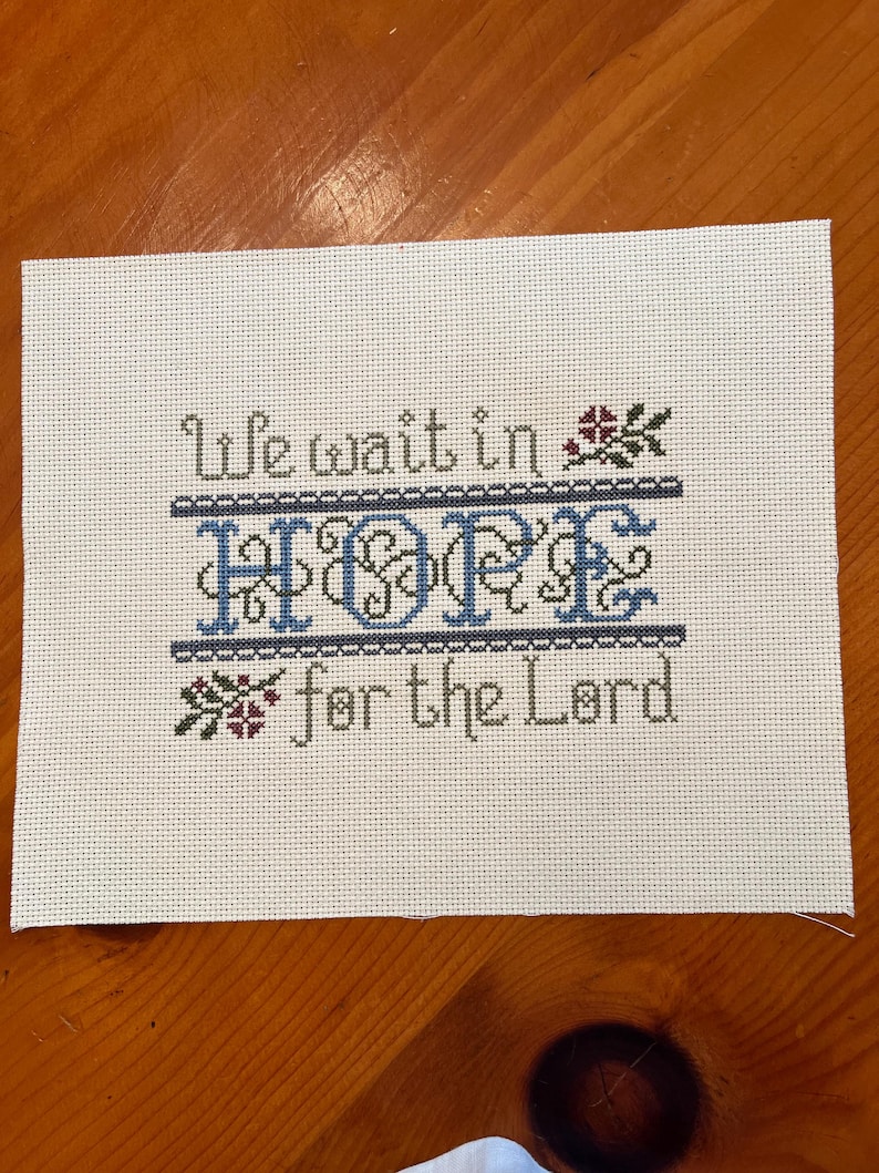 We Wait in Hope L Completed Finished Cross Stitch Embroidery L ...
