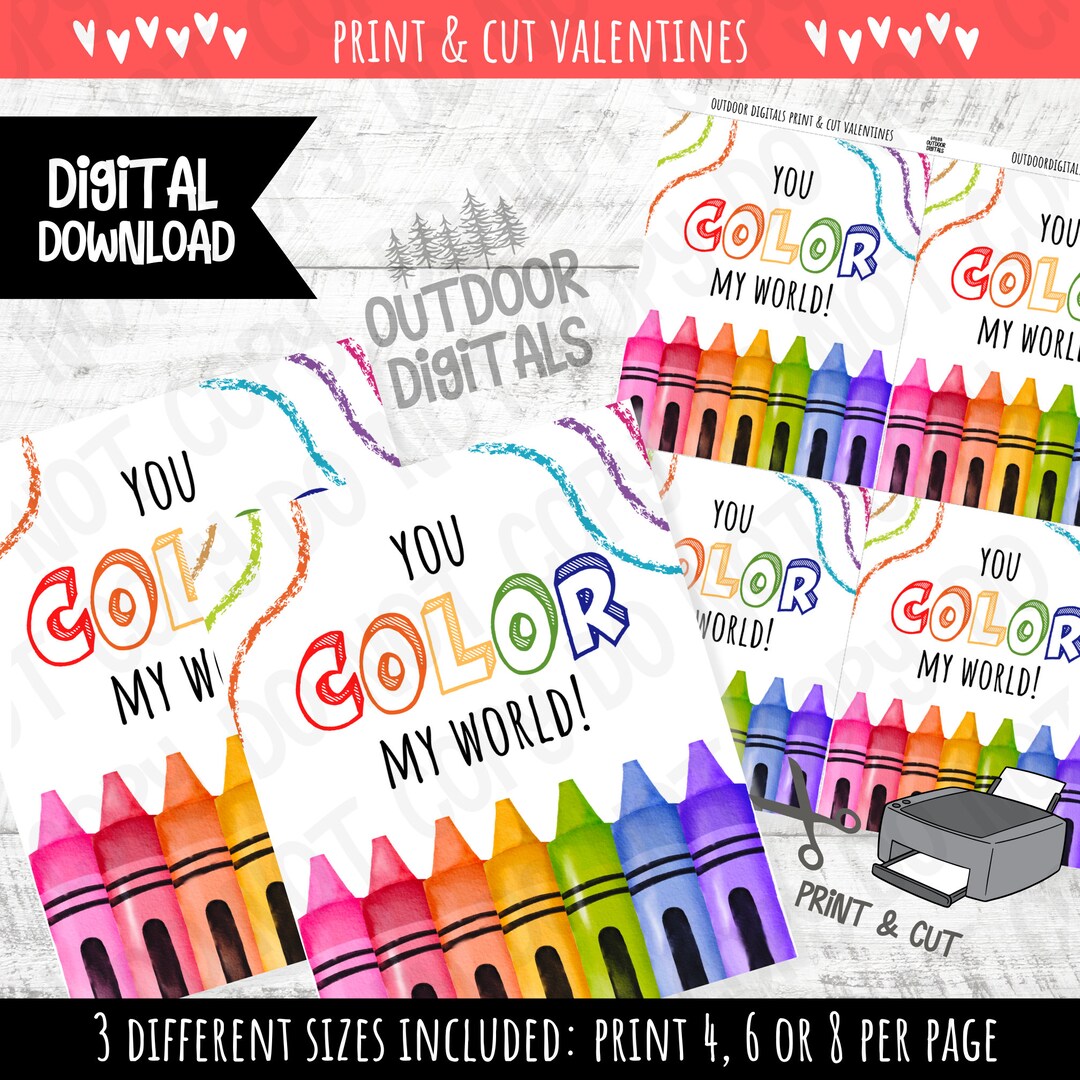Printable Crayon Valentine's Day Cards Digital Download Kids Printable ...
