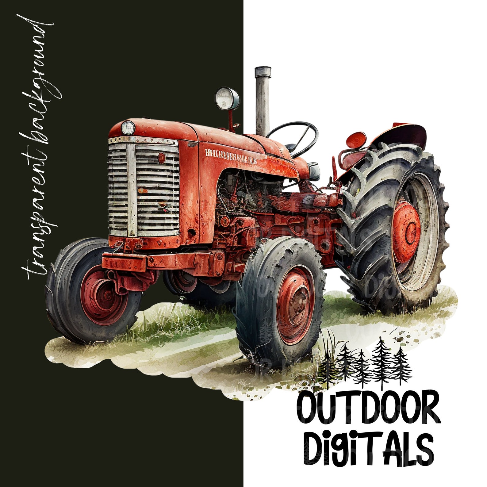 Old Farm Tractor PNG, Watercolor Tractor Clipart, Tractor Wall Art ...
