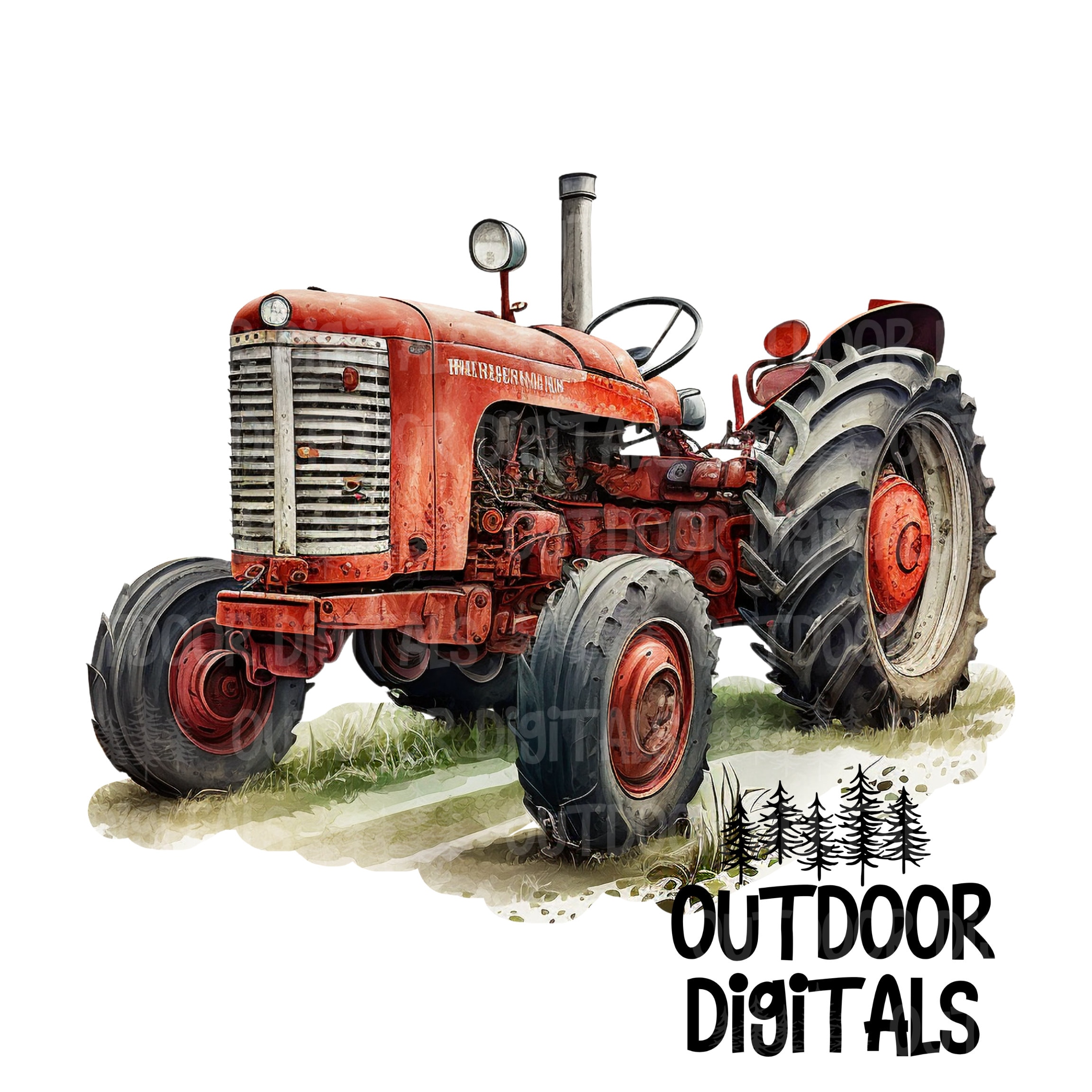 Vintage Red Tractor Clipart