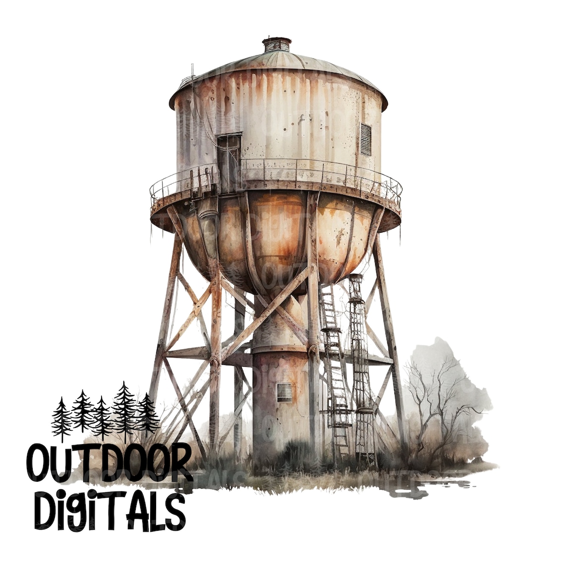 Old Water Tower PNG, Watercolor Farm Clip Art, Tractor Wall Art, Farm ...