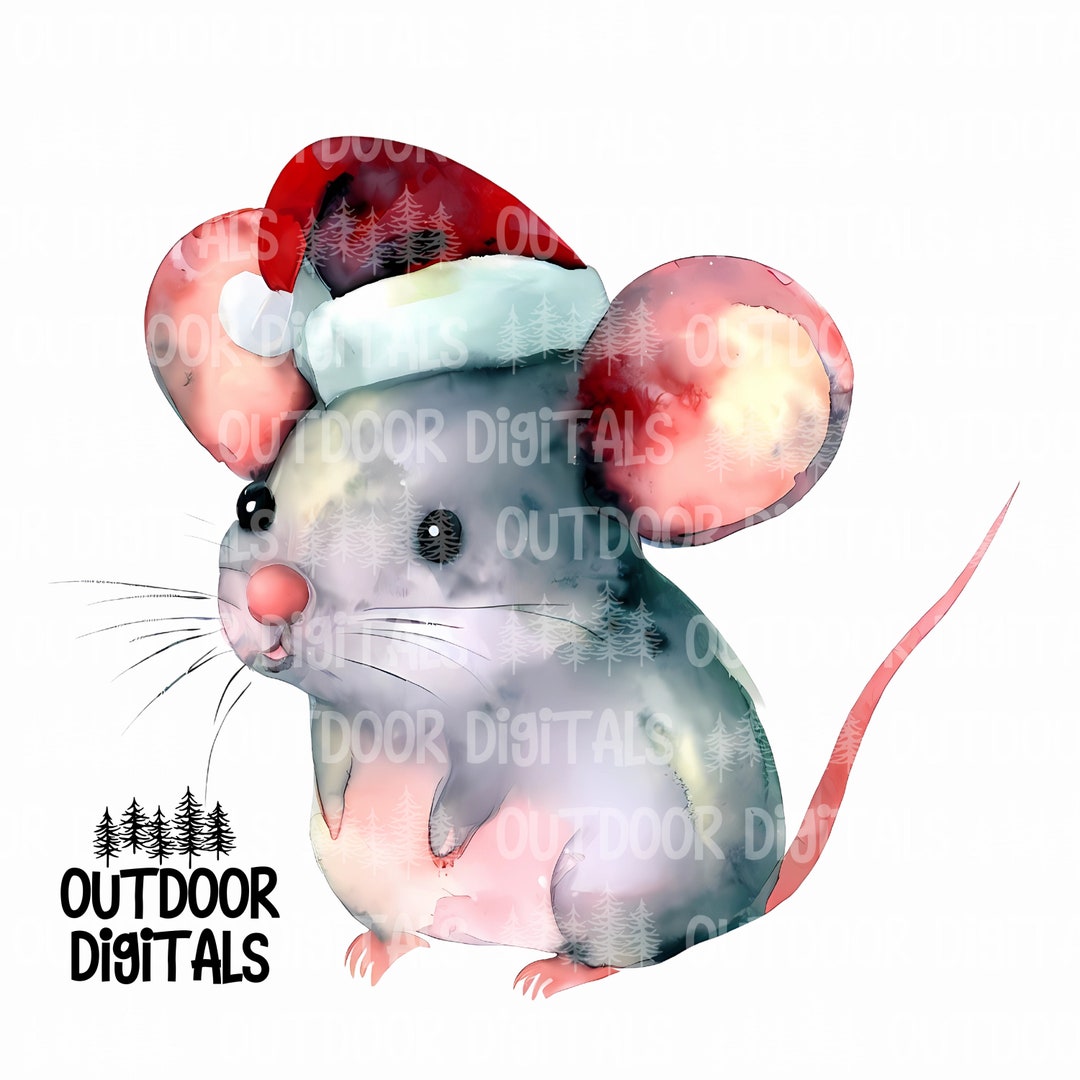 Mouse Santa PNG, Watercolor Mouse Clipart, Christmas Mouse Wall Art ...