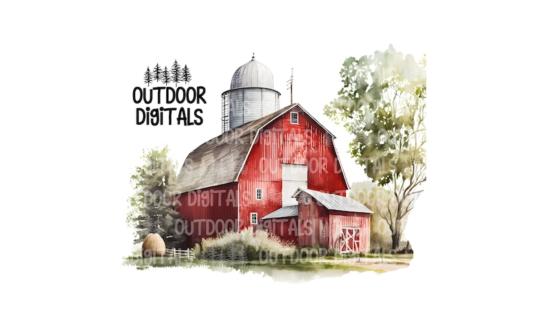 Red Barn Silo PNG, Watercolor Red Barn Clip Art, Old Red Barn Wall Art, Farm Sublimation PNG ...