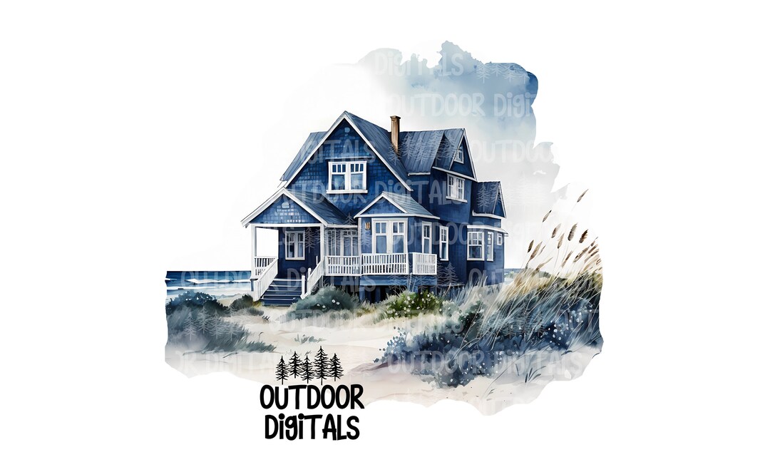 Beach House PNG, Watercolor Beach House Clipart, Beach House Wall Art ...