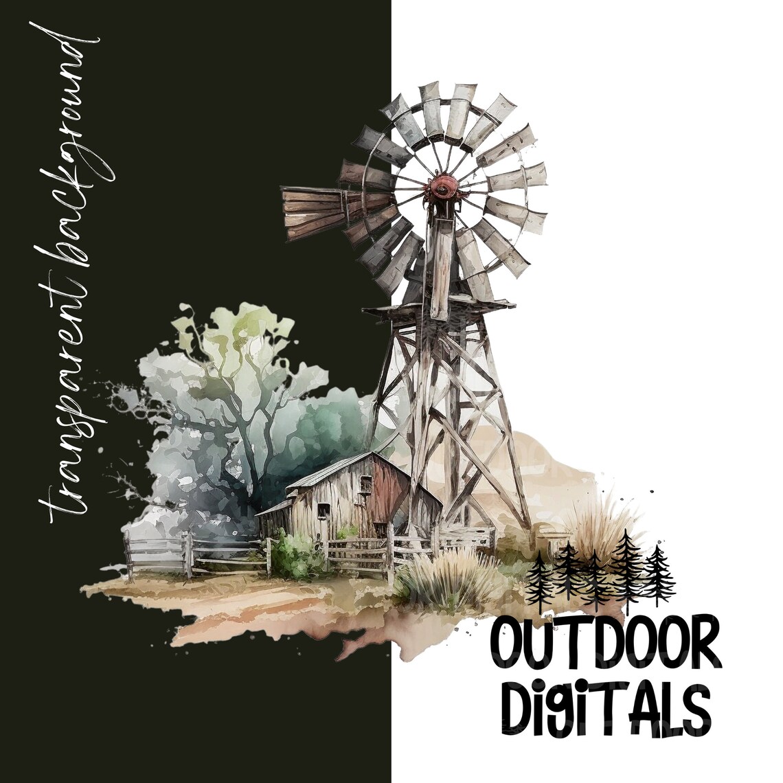 Old Farm Windmill PNG Watercolor Farm Clip Art Windmill Wall - Etsy