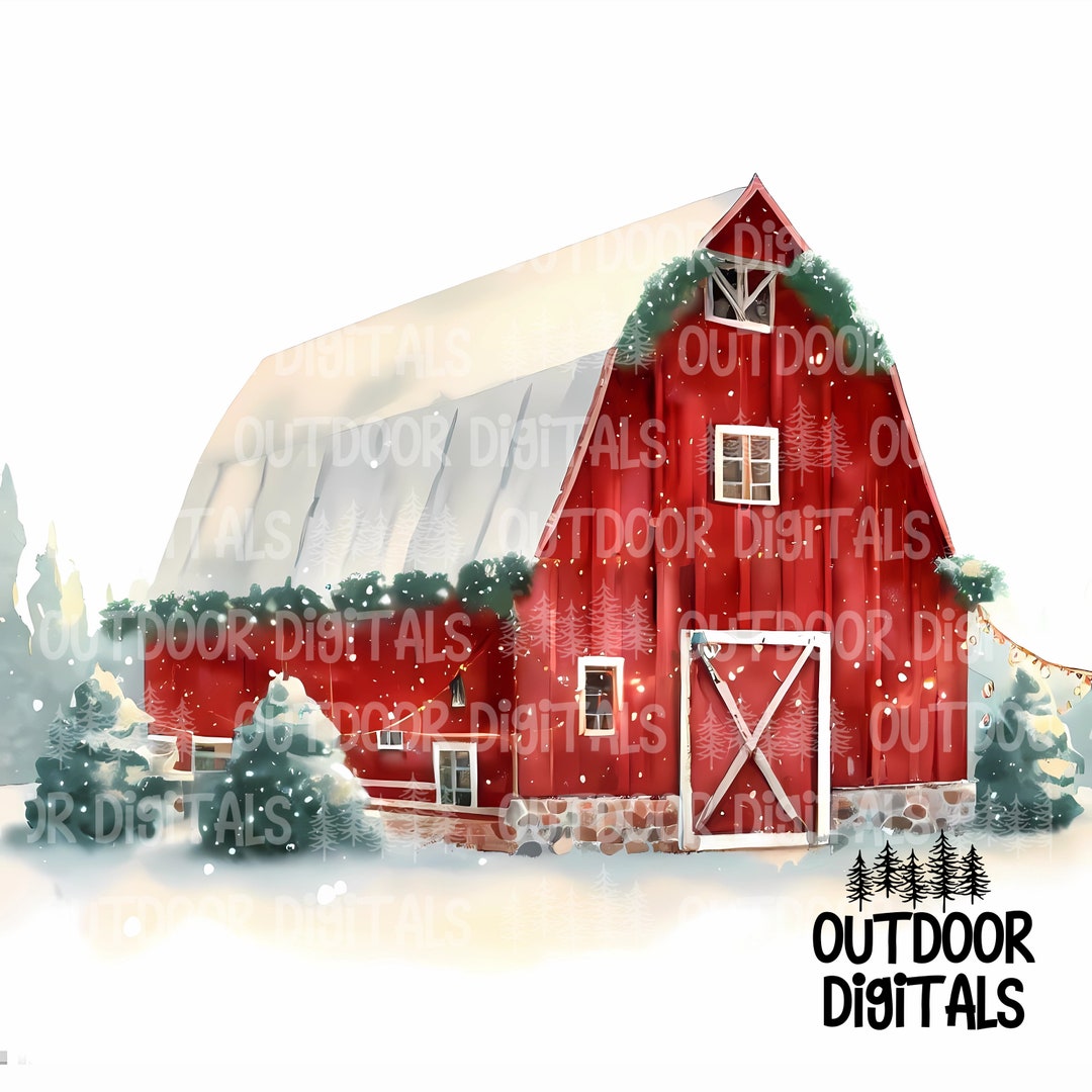 Red Barn PNG, Watercolor Red Barn Clipart, Christmas Red Barn Wall Art ...