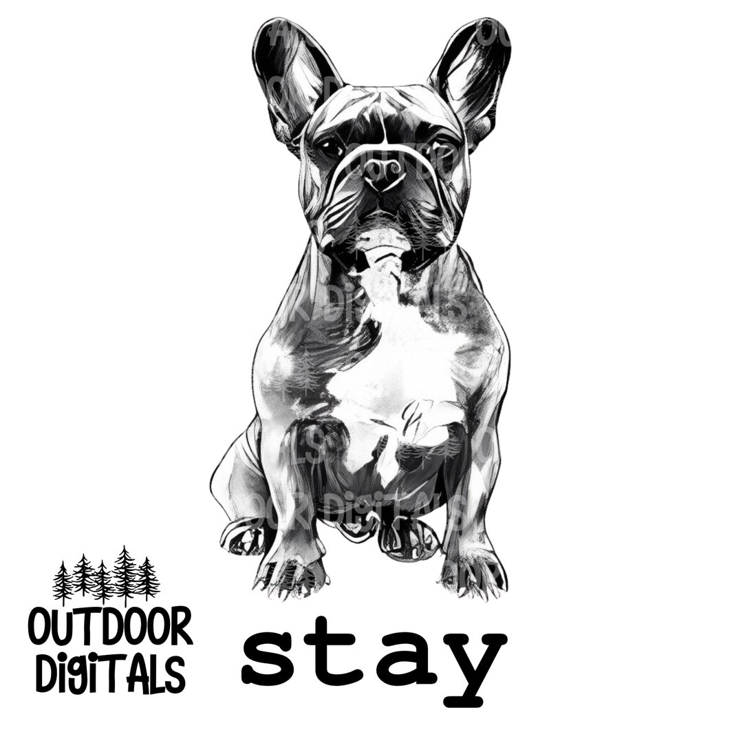 French Bulldog PNG B & W Frenchie Clipart Frenchie Wall Art - Etsy