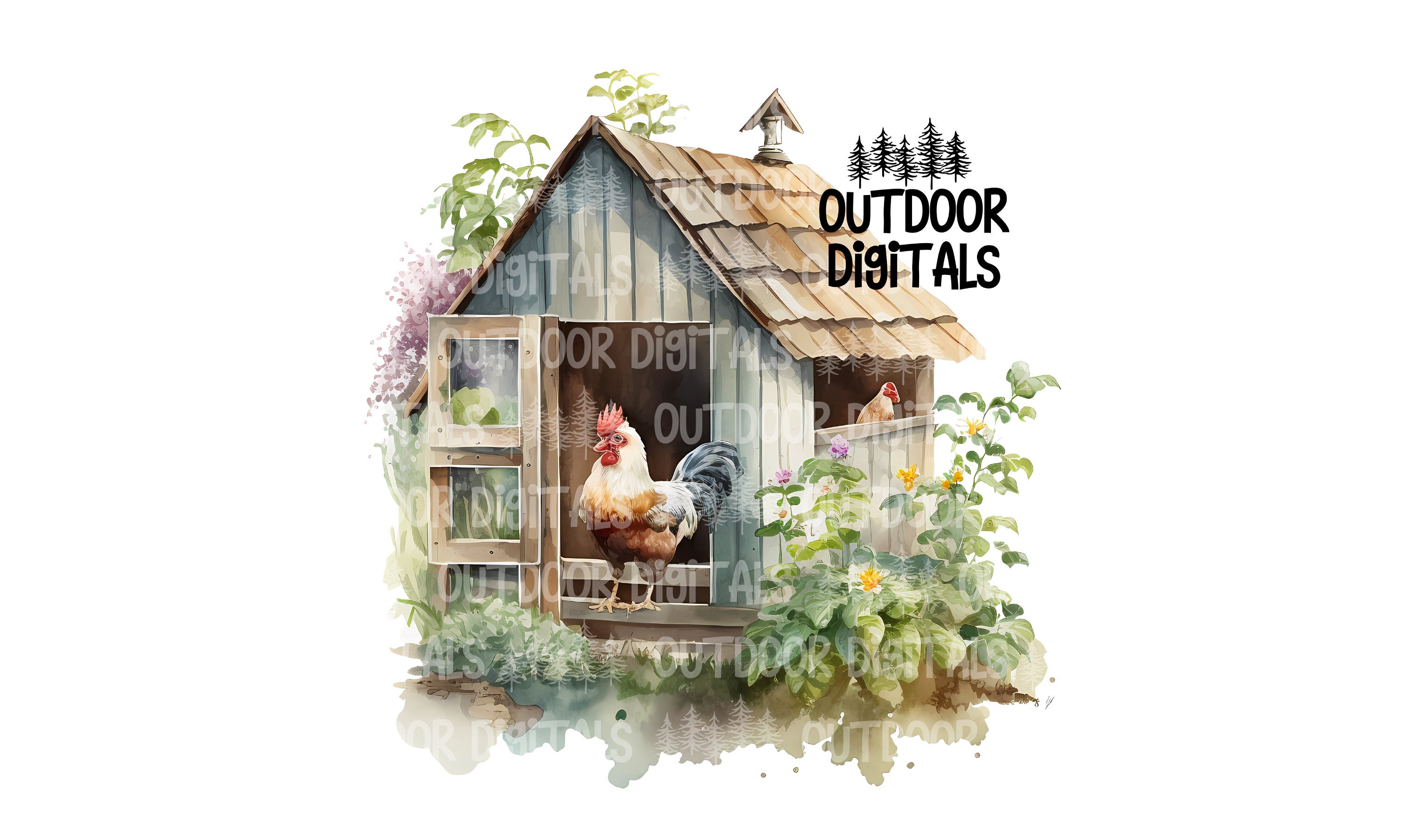 Chicken Coop PNG, Watercolor Chicken Coop PNG & Wall Art, Chicken Coop ...