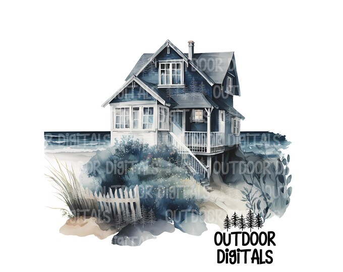 Beach House PNG, Watercolor Beach House Clipart, Beach House Wall Art ...