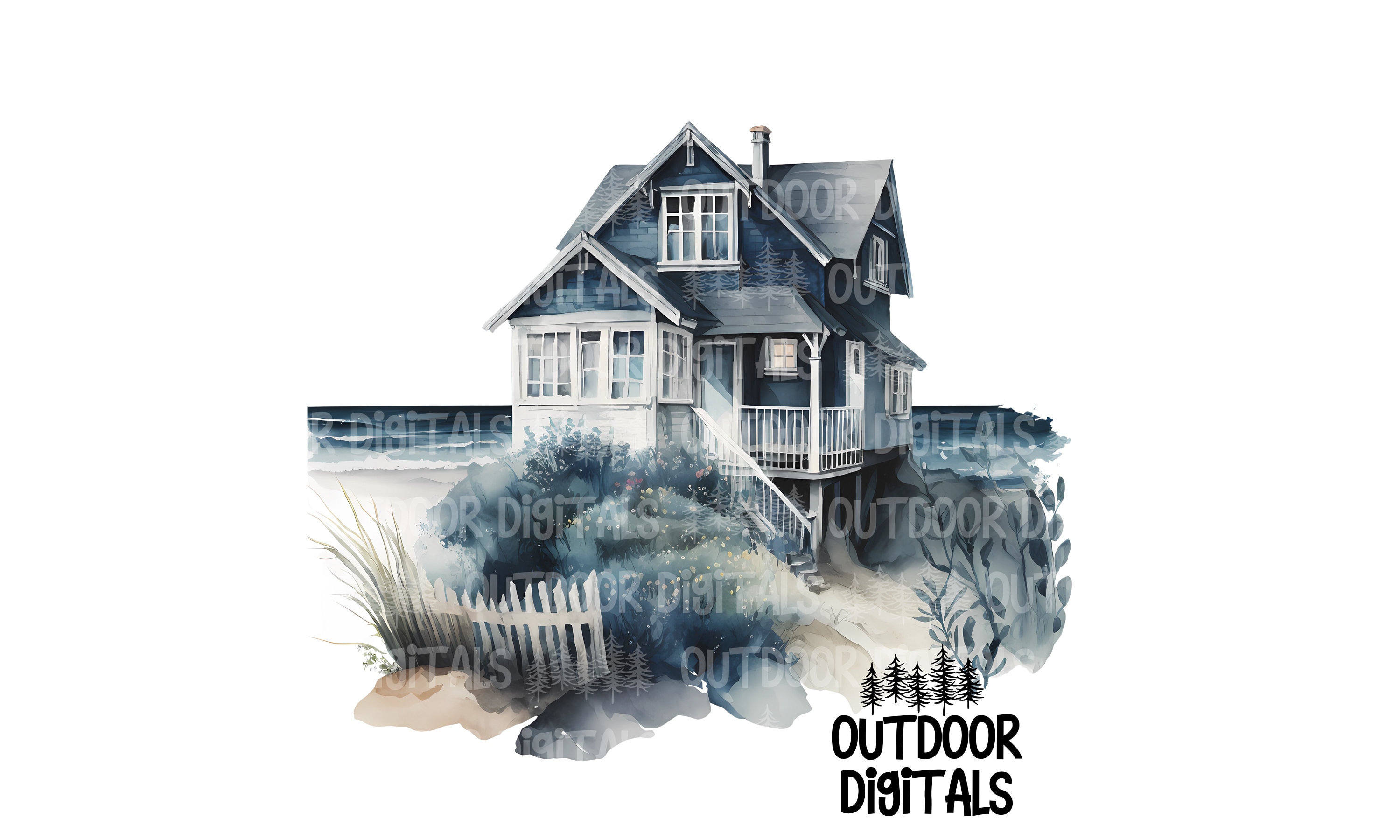 Beach House PNG, Watercolor Beach House Clipart, Beach House Wall Art ...