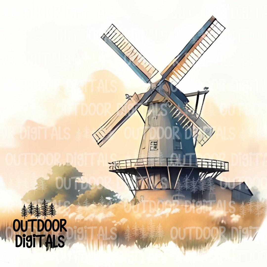 Old Windmill PNG, Watercolor Windmill Clip Art, Windmill Wall Art ...