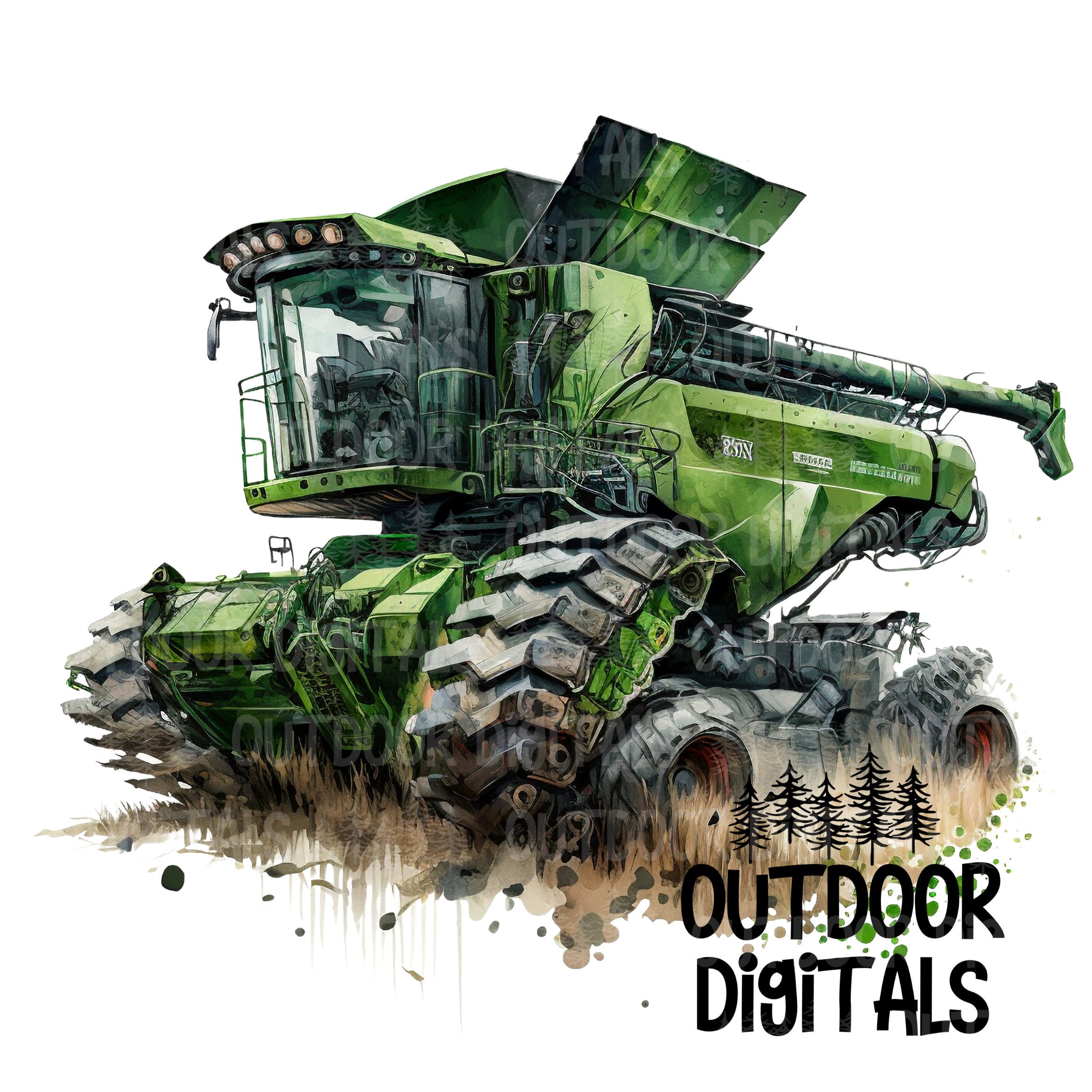 John Deere Combine Line Drawing