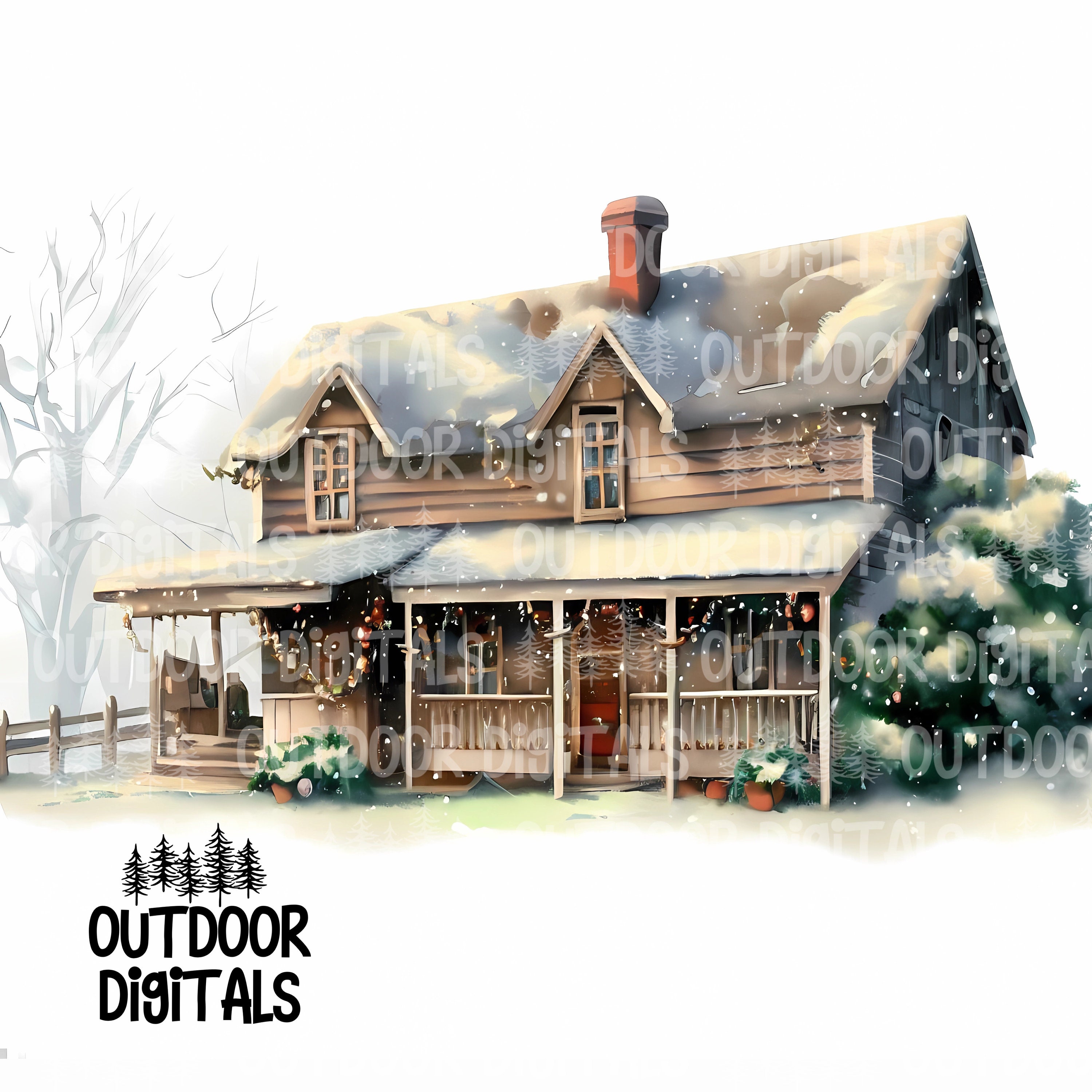 Farmhouse PNG, Watercolor Farmhouse Clipart, Christmas Farmhouse Art ...