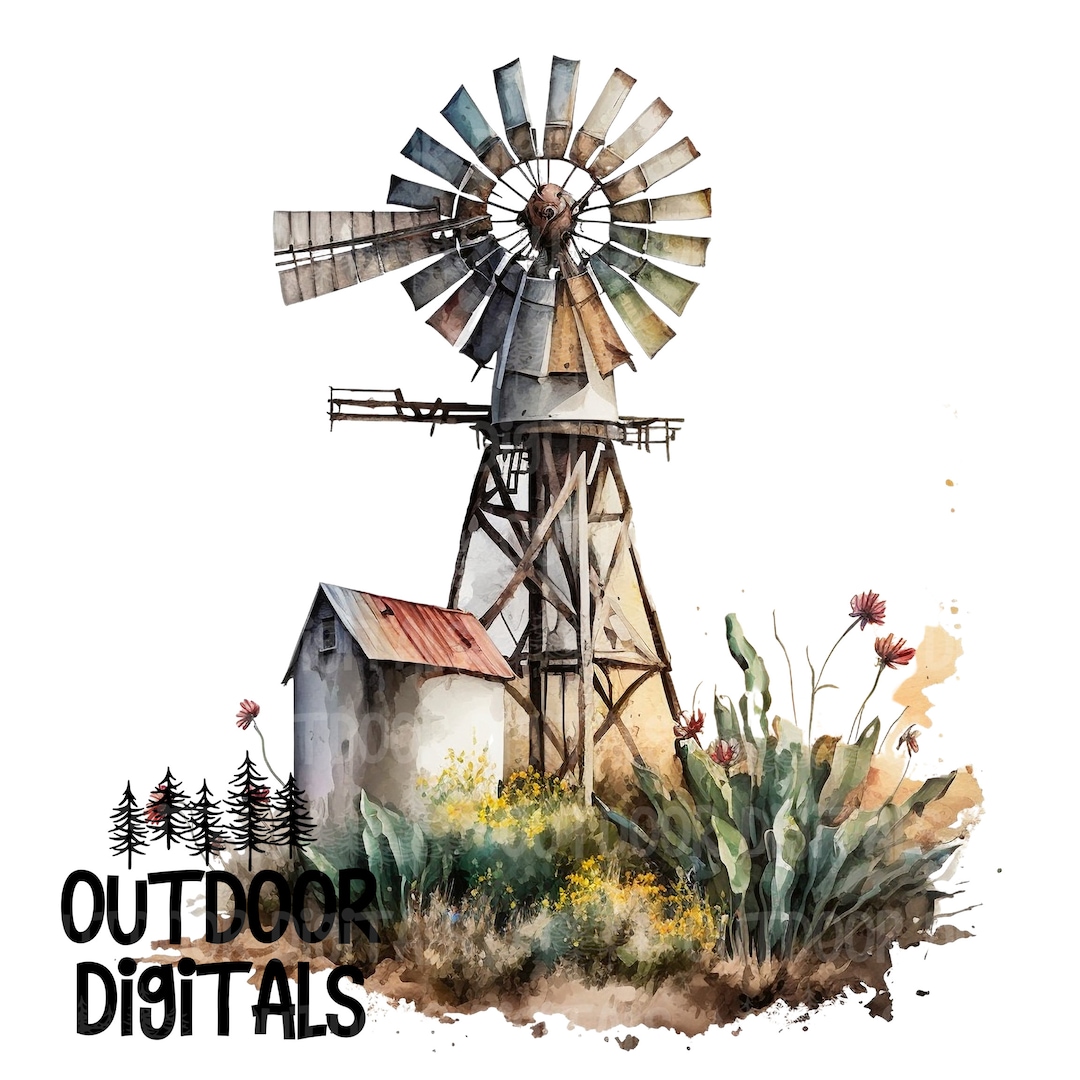 Old Farm Windmill PNG, Watercolor Farm Clip Art, Windmill Wall Art ...