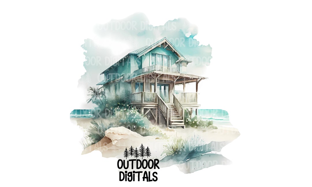 Beach House PNG, Watercolor Beach House Clipart, Beach House Wall Art ...