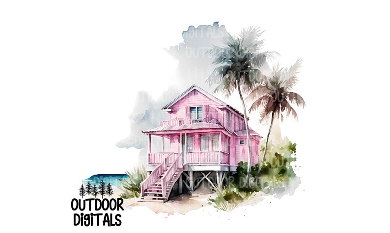 Beach House PNG, Watercolor Beach House Clipart, Beach House Wall Art ...